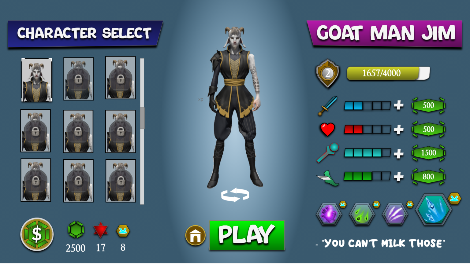 UI Concept - Character Select for a F2P game - Adventures in Cloud (Mostly)